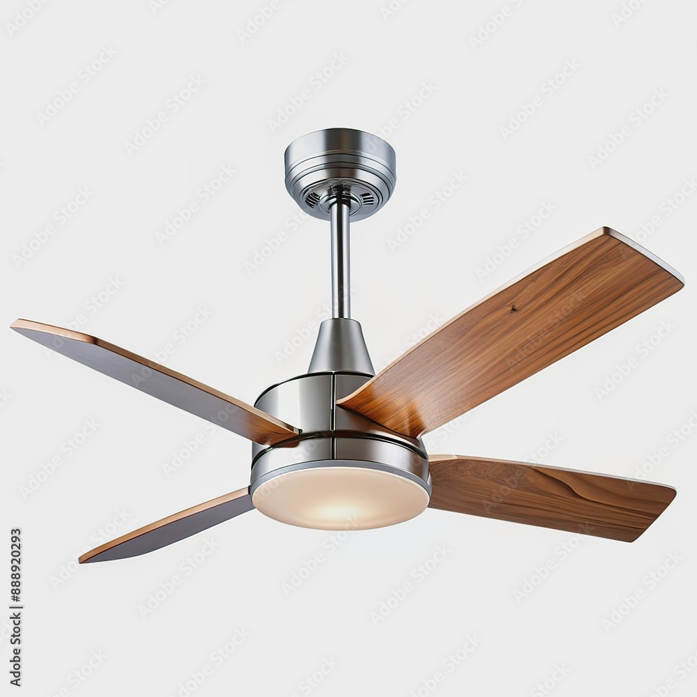 Isolated sleek modern ceiling fan with elegant blades and sleek remote ...