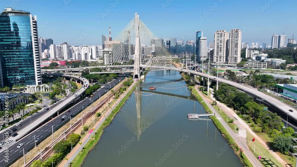 Cable Bridge At Downtown Sao Paulo Brazil. Elevated Road Bridge Symbol ... Cable Bridge At Downtown Sao Paulo Brazil. Elevated Road Bridge Symbol ...