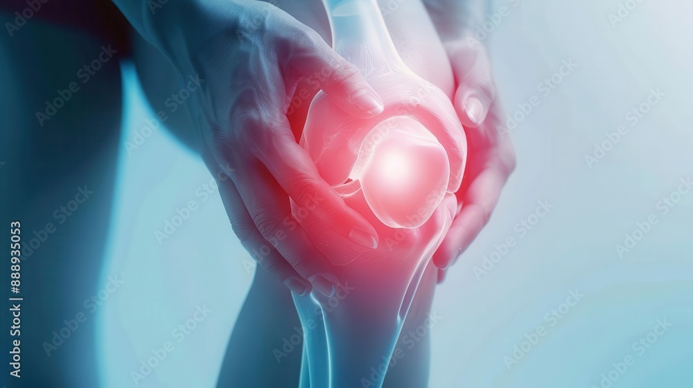 Closeup of knee joint affected by rheumatoid arthritis, science theme ...