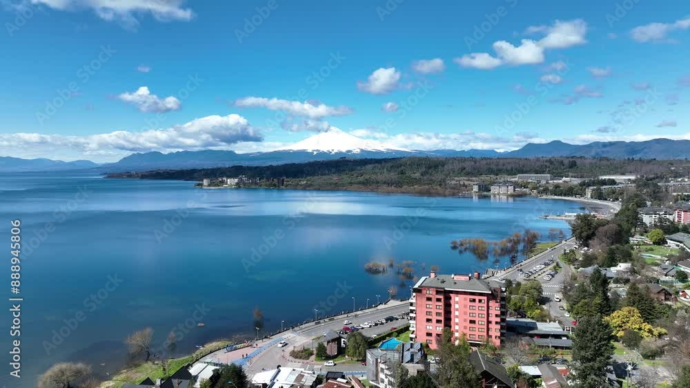 Volcanic Beach At Villarrica Los Rios Chile. City Skyline Showing ...