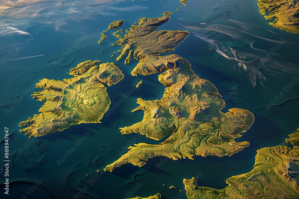 3D Topographic Map of British Isles Including United Kingdom and ...