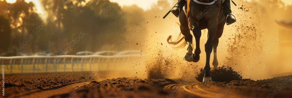 A jockey guides a thoroughbred horse through a sharp turn on a dirt ...