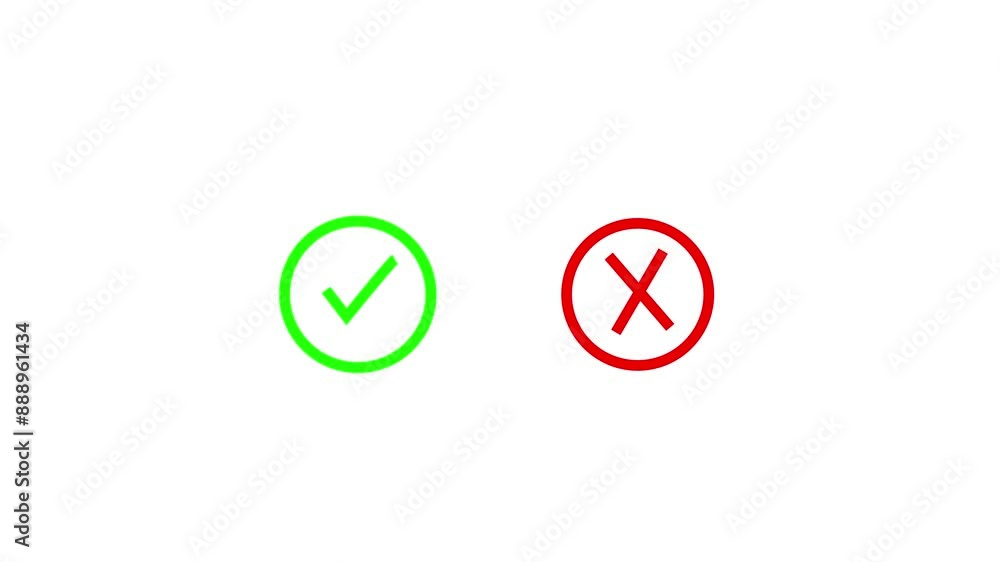 Check mark animation on white background. Green check mark and red ...