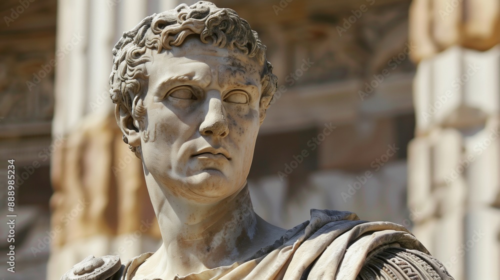 Marble statue of Roman emperor Julius Caesar with detailed facial ...