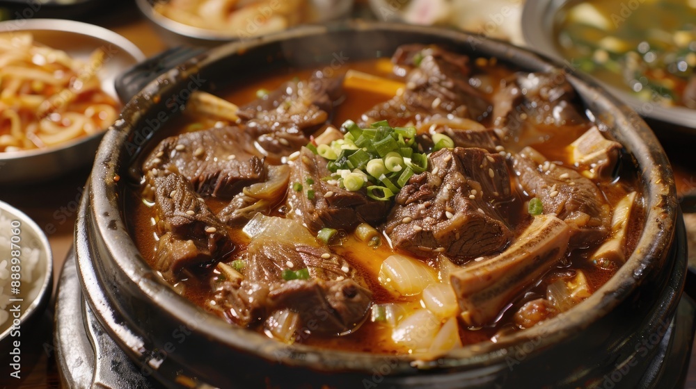 Korean dish made by boiling beef head and leg bones for a long time ...