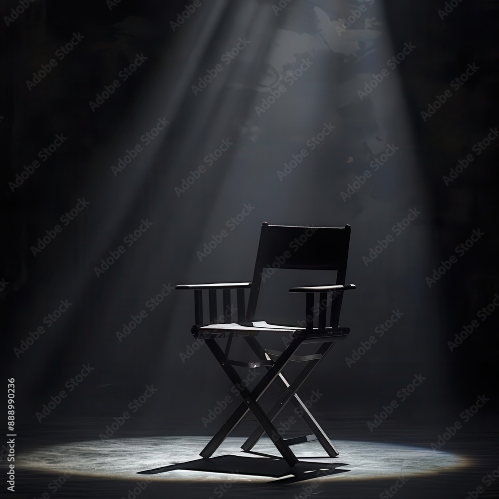 iconic directors chair bathed in dramatic spotlight shadow and light ...