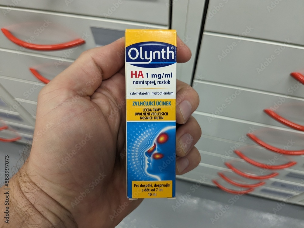 Prague, Czech Republic - July 9 2024: OLYNTH HA nasal spray with ...