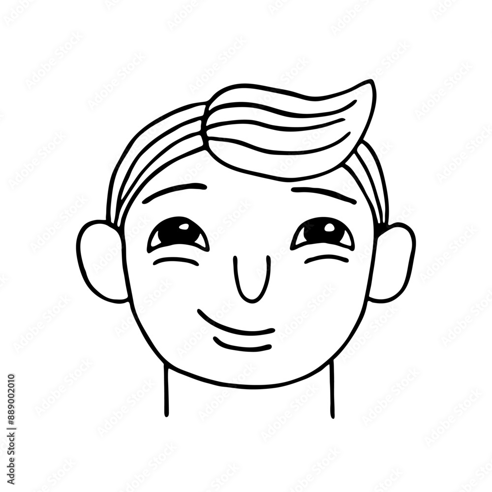 Smiling face of a little child boy or funny guy with grin, black ...