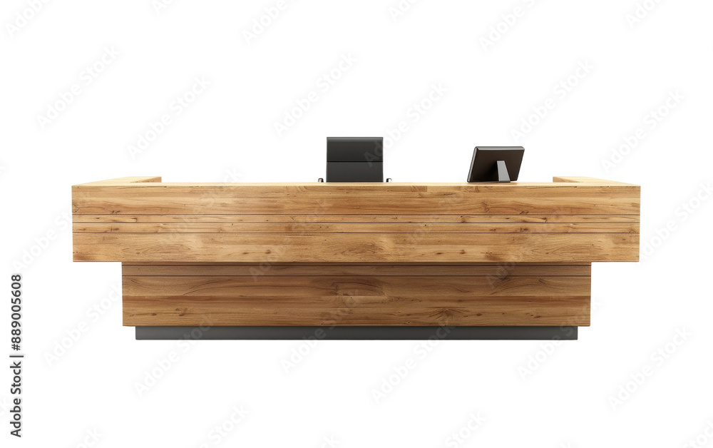 Photo & Art Print A modern reception desk crafted from natural wood ...