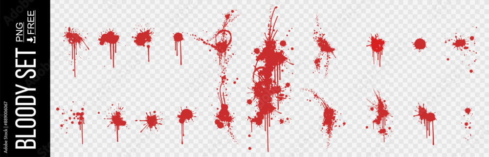 Set of bloody stains and splatters on transparent background. Dynamic ...