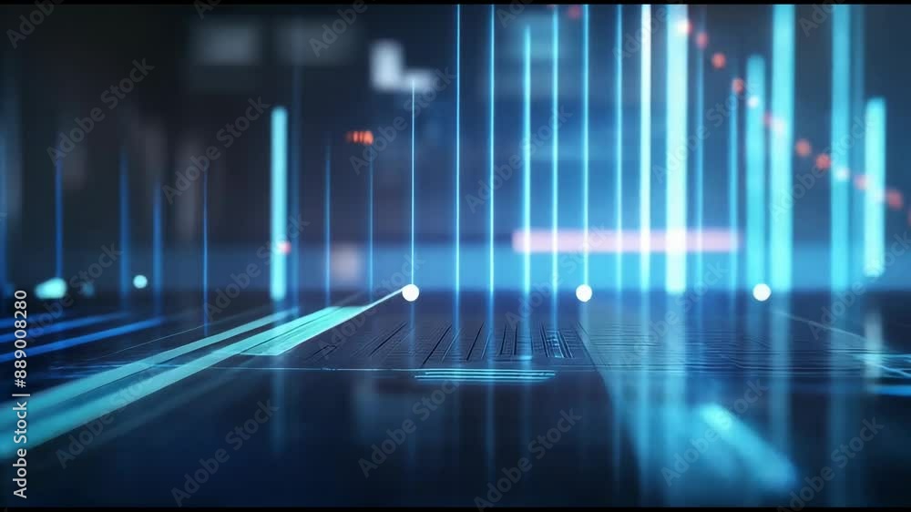 Blue and white digital technology bar charts. A grid and hi-tech style ...