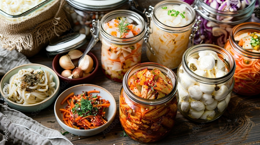 Probiotics for gut health, featuring yogurt, kimchi, and other ...