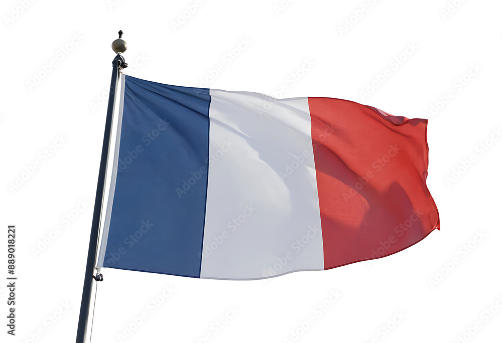 The French flag, a tricolour of blue, white, and red vertical bands ...