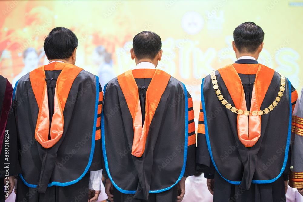 University Professors at Graduate Ceremony. Rear view of university ...