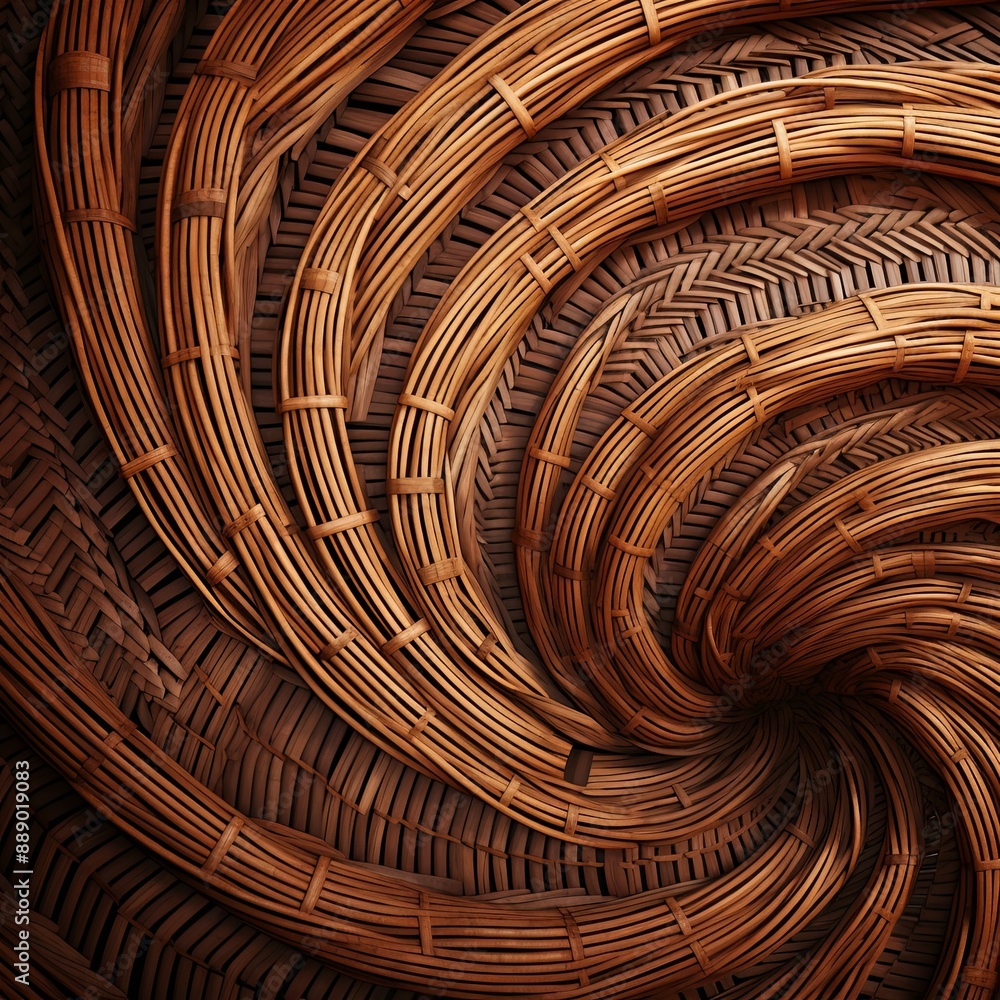 Spiral wicker basketry exuding rustic charm. The intricate weave forms ...