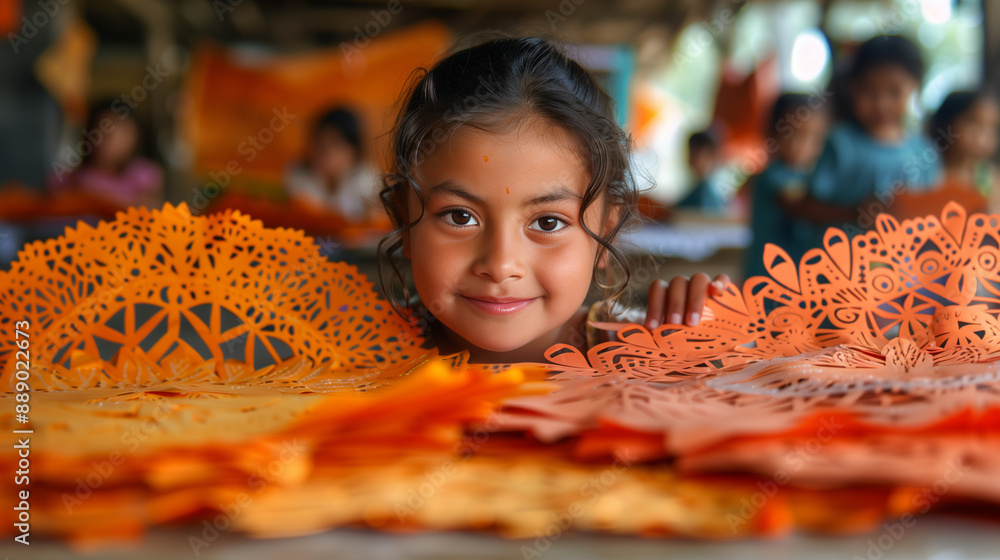 children joyfully crafting colorful papel picado (cut paper banners) at ...