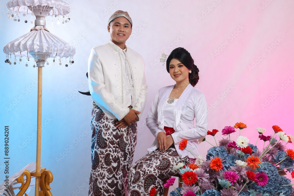 full body couple boy and girl asian woman smiling gracefully sitting ...