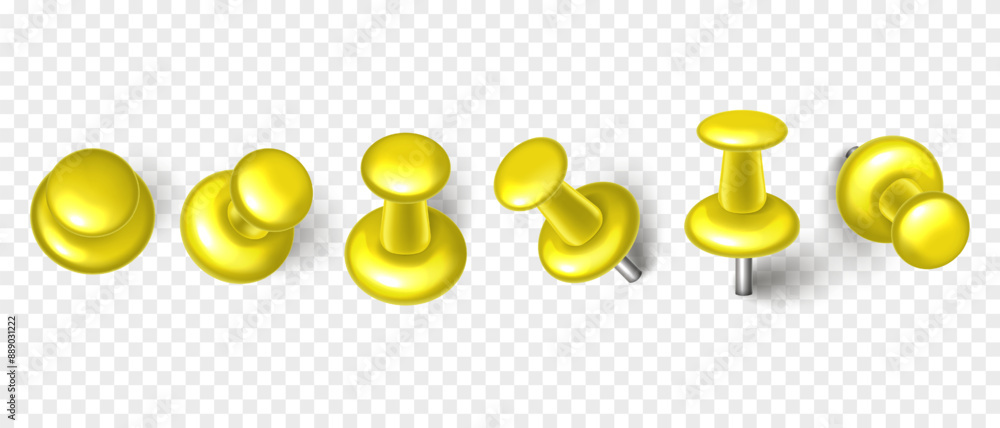 Vector 3D yellow push pin with shadow isolated on transparent ...