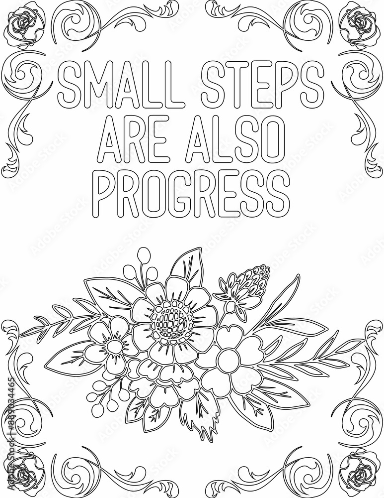 Printable floral coloring page for kids and adults with motivational ...