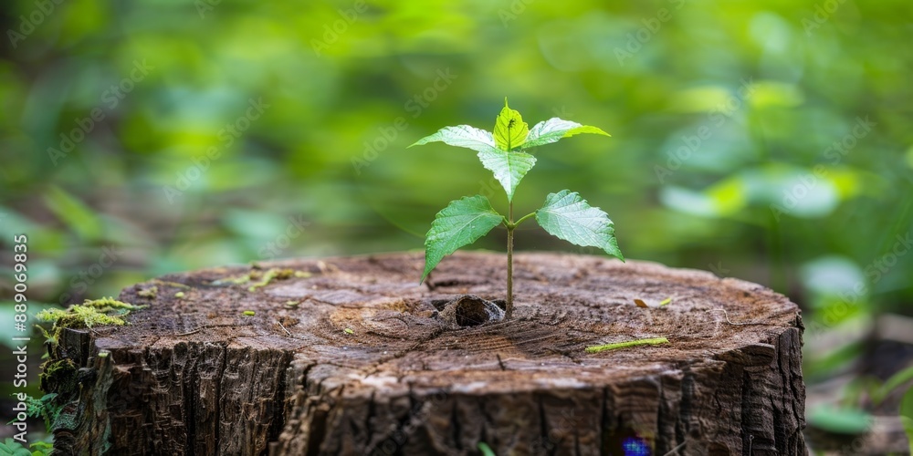 Abstract Young Tree Growing from Old Stump in Spring. Symbol of New ...