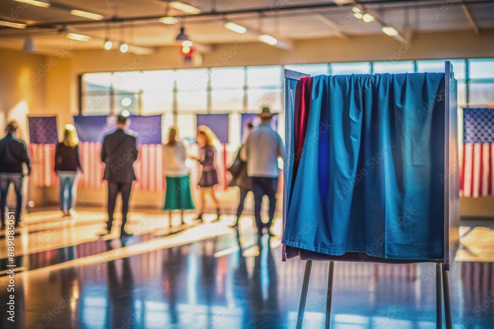 Voting booth curtain with a faint hand silhouette inside, bright colors ...