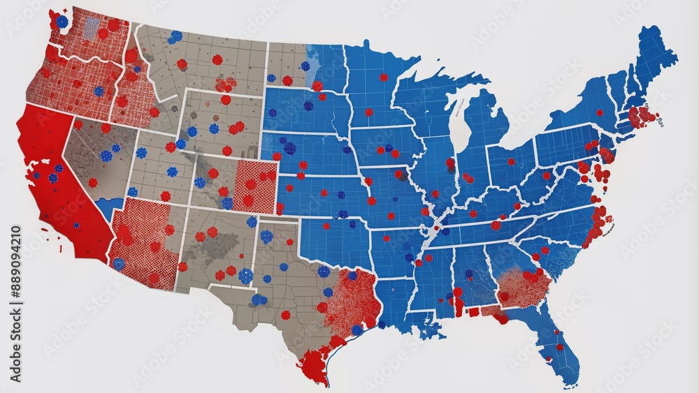 A detailed map of the United States with pinpointed election hotspots ...