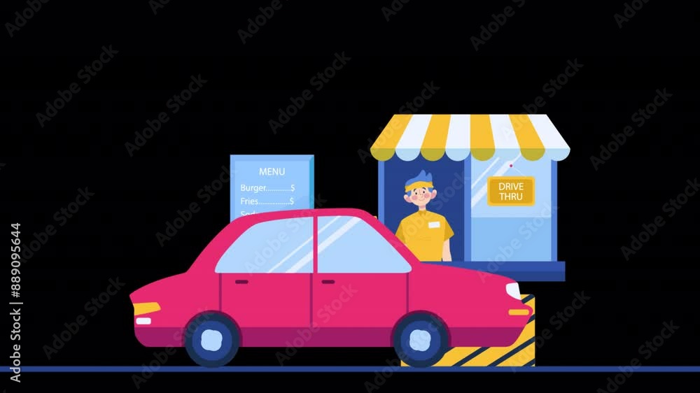 Drive Thru Window.2d cartoon Animation. 4K alpha channel vídeo de Stock ...