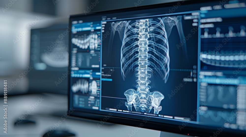 Medical diagnostic imaging showing a detailed X-ray view of a human ...
