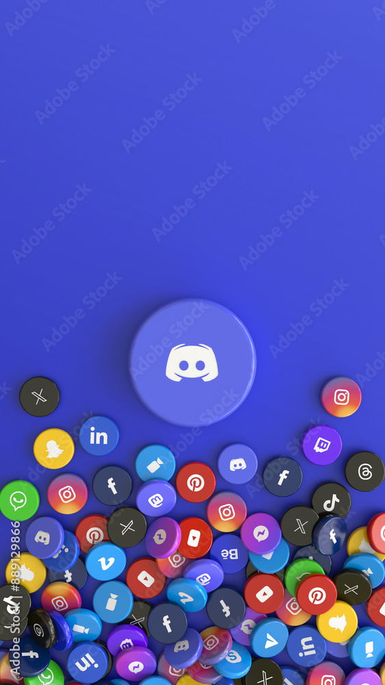 3d round badge with Discord icon surrounded by many plates with the ...