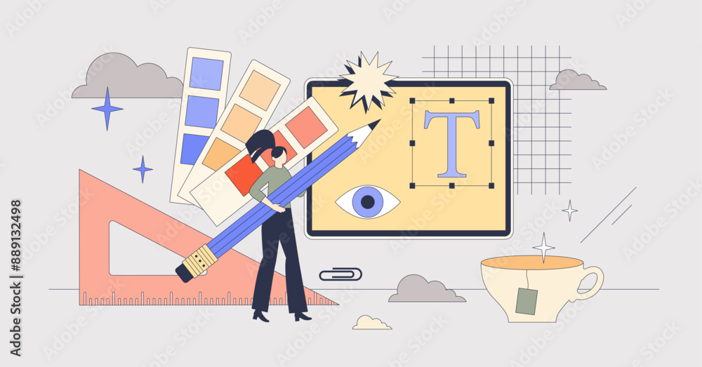 Basics of graphic design with logo creation tiny person neubrutalism ...