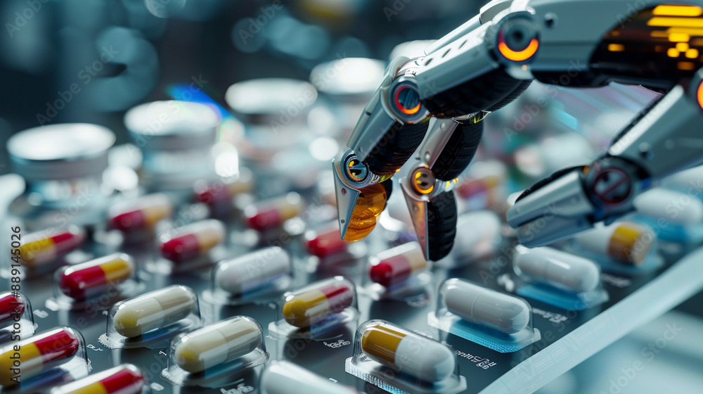 robotic arm with capsules, variety of capsule, medicine production ...