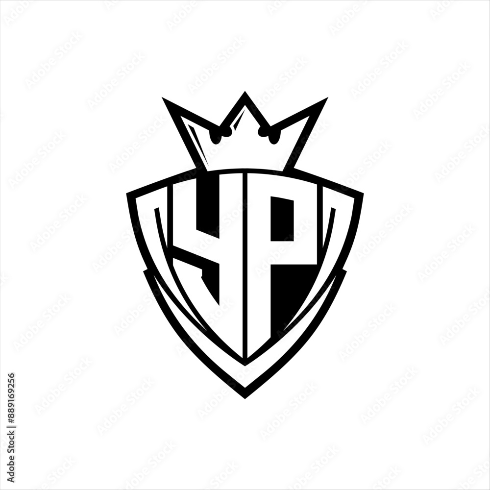 YP Letter logo with sharp triangle shield shape with crown inside white ...