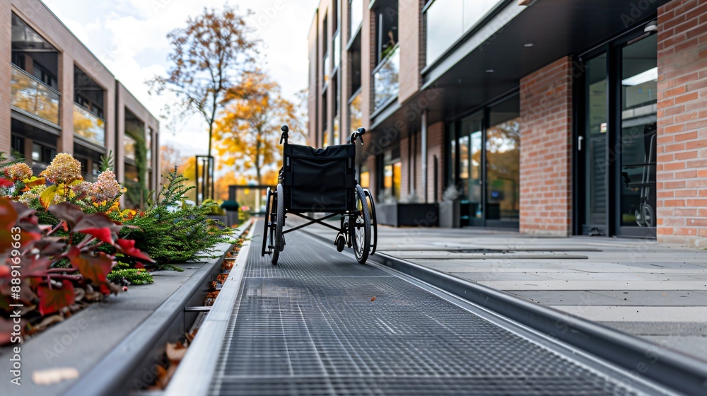 A wheelchair ramp leading to an inaccessible building, highlighting the ...