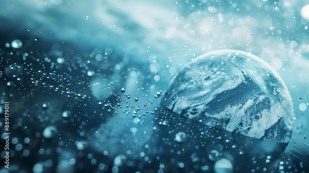 digital depiction of Earth surrounded by water droplets, highlighting ...