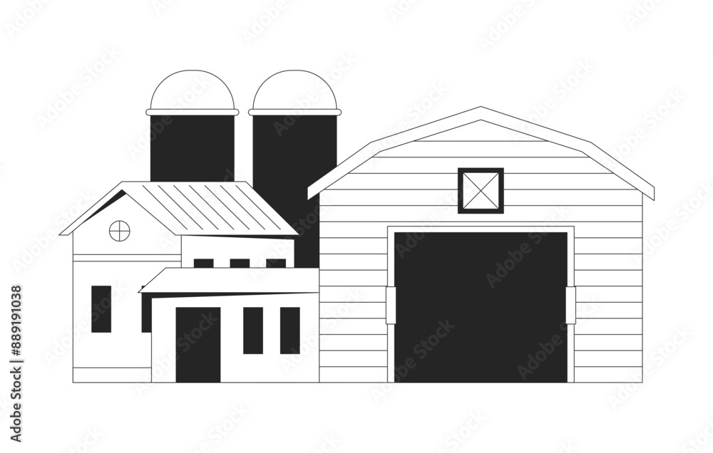 Farm buildings 2D cartoon object. Agricultural architecture. Farming ...