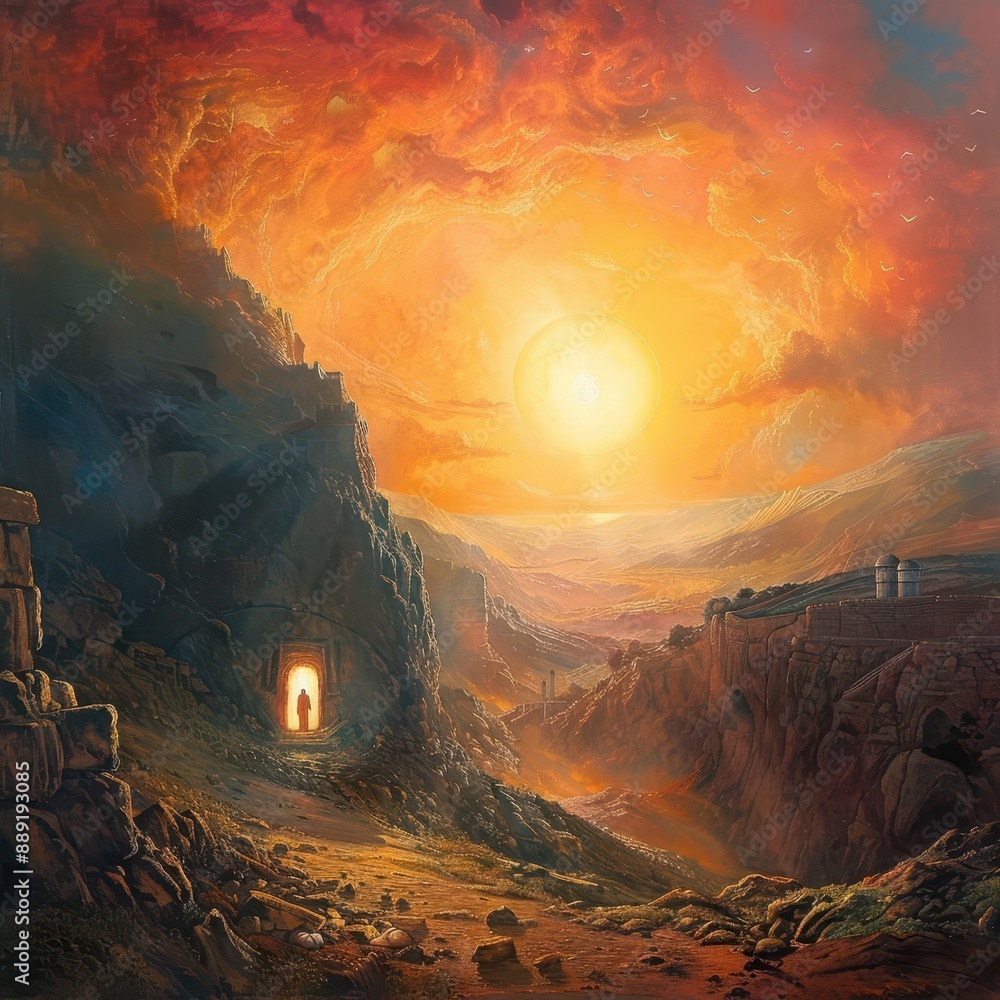 powerful scene of jesus emerging from the tomb at sunrise dramatic ...