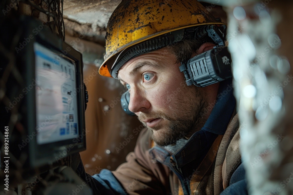 Chimney sweep demonstrating the use of a chimney camera to inspect the ...
