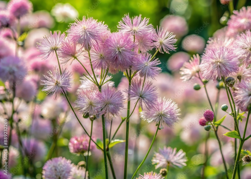 Delicate clusters of fluffy pink flowers in flat-topped panicles bloom ...