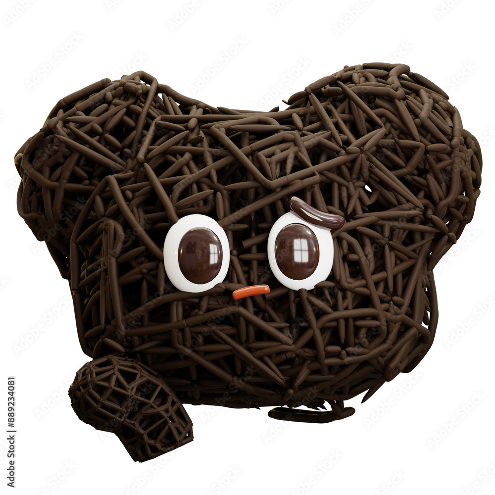 Worry Bear, busy, tangled wires, cute cartoon 3D wire bear emoji ...