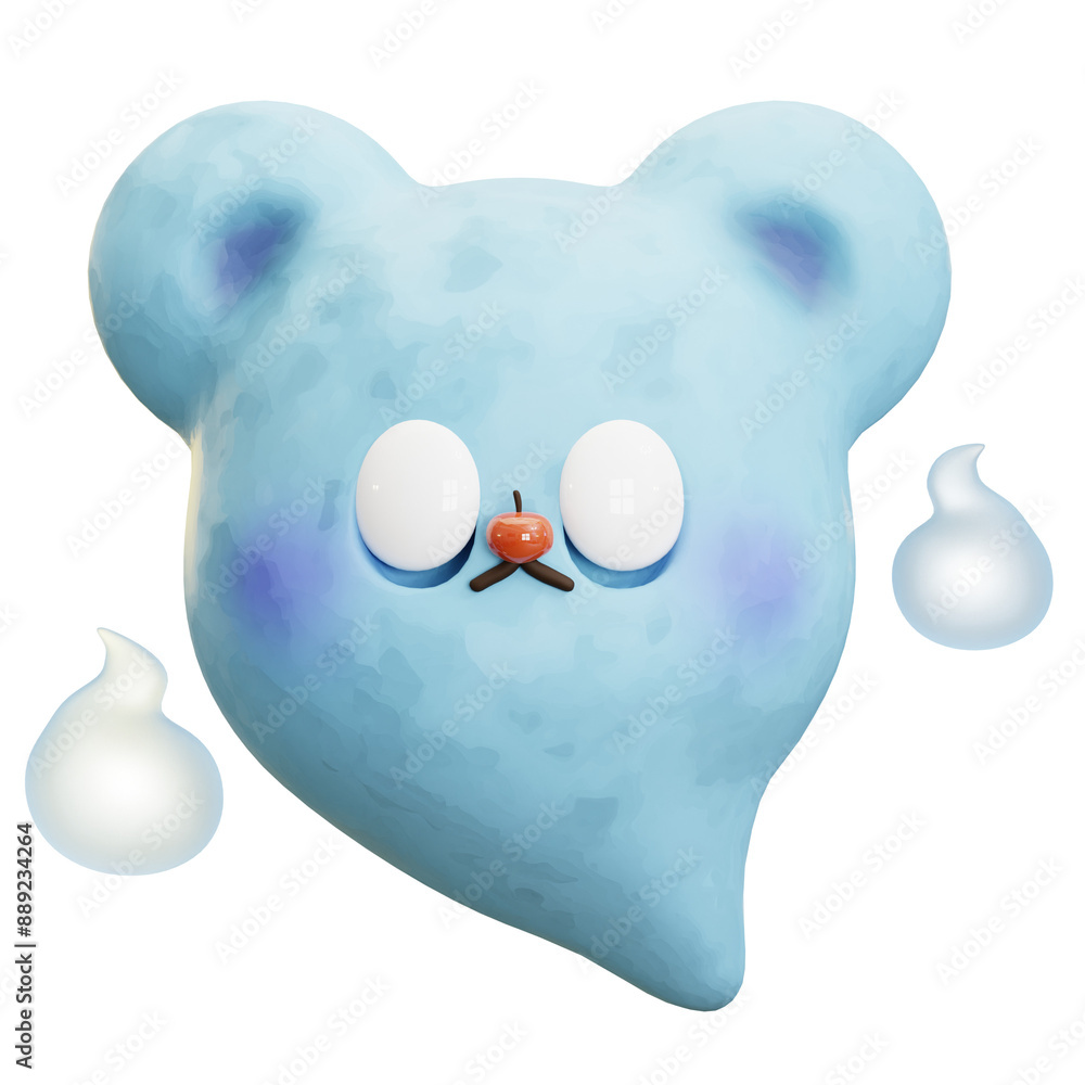 Ghost bear with souls, cute cartoon 3D furry and fluffy bear emoji ...