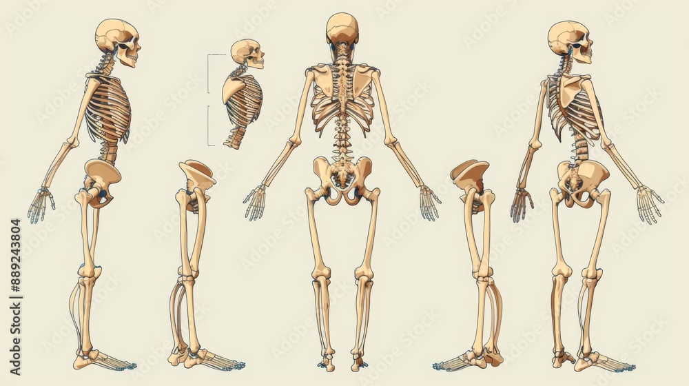 Medical illustration showing the skeletal structure of the human body ...