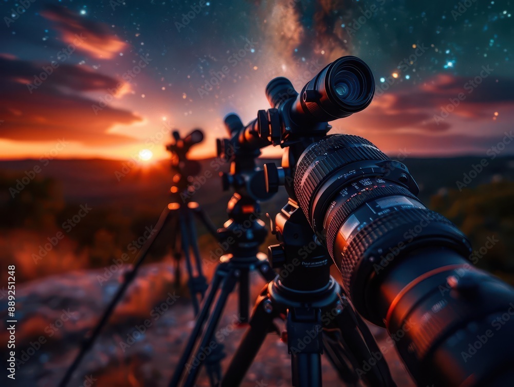 Astrophotography setup with a telescope, closeup on capturing the milky ...