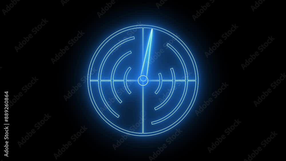 blue color neon light glowing technology radar animation icon sonar ...