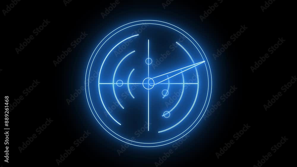 blue color neon light glowing technology radar animation icon sonar ...