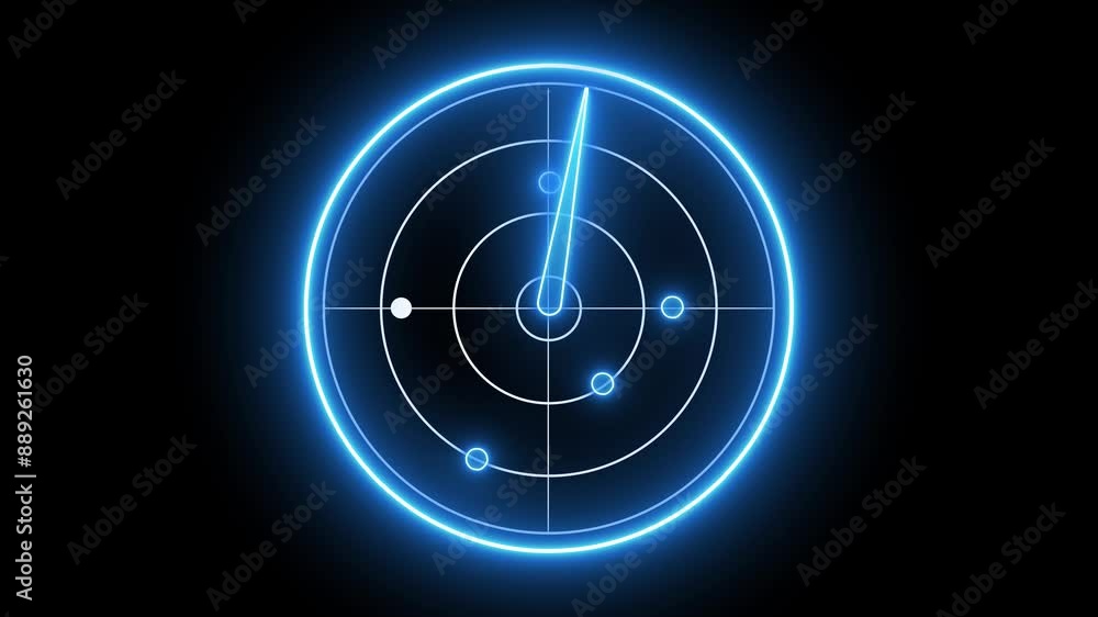 blue color neon light glowing technology radar animation icon sonar ...