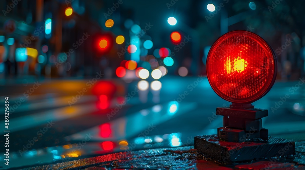 Foto de Picture of warning lights on the road at night Red warning ...