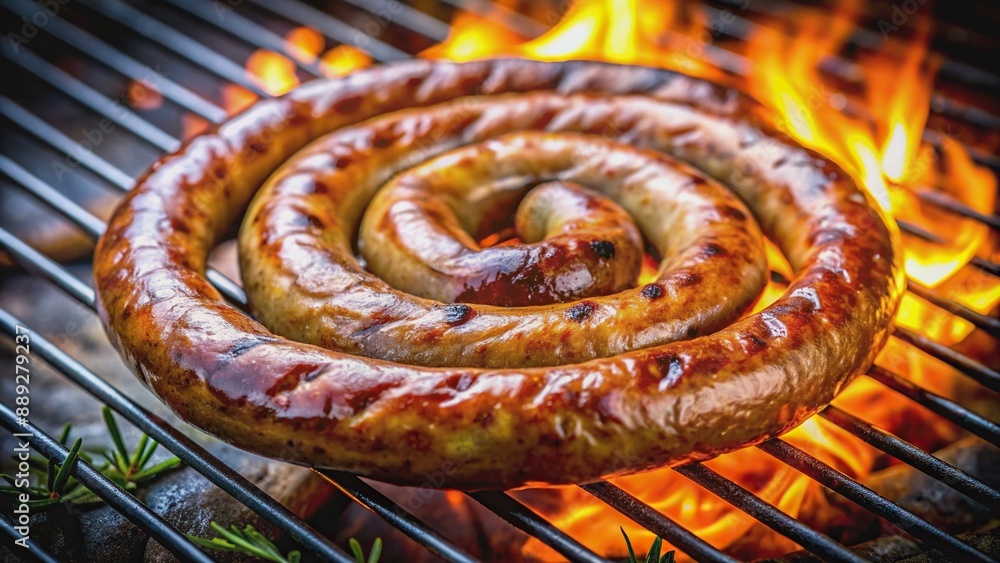 Foto de Grilled boerewors sausage on South African braai, boerewors, BBQ, meat, South African ...