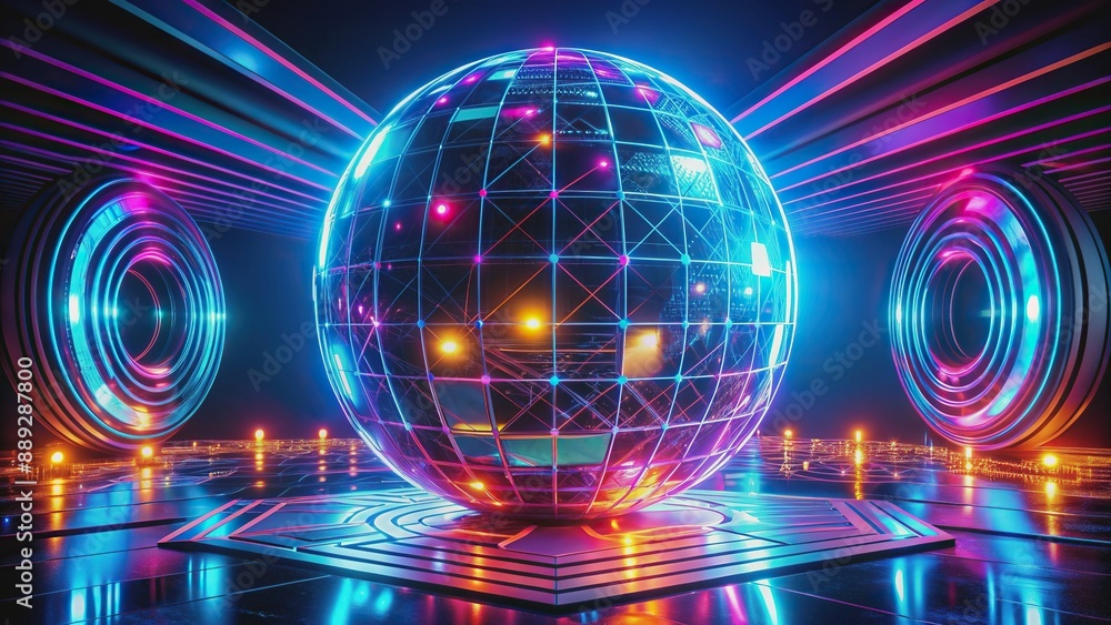 Vibrant 12K HDRI abstract spherical environment with LED and neon ...