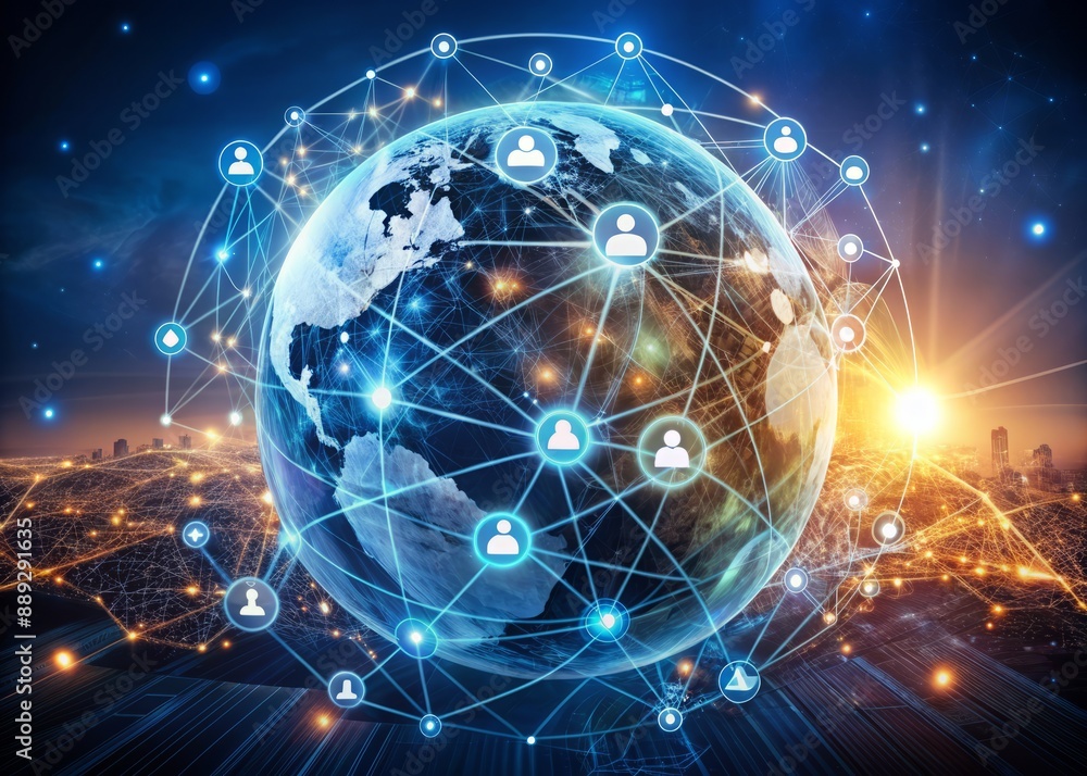 Global business globe surrounded by glowing network connections and ...