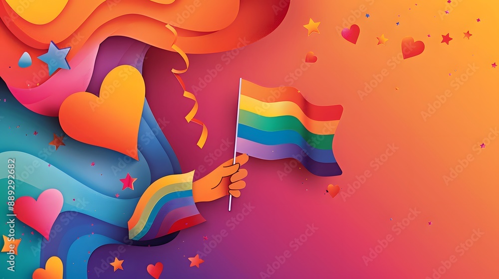 LGBT Pride Month holiday, People hold signs, banner and placards with ...